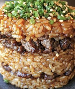 Sesame Ginger Beef Rice Stack – All Recipes