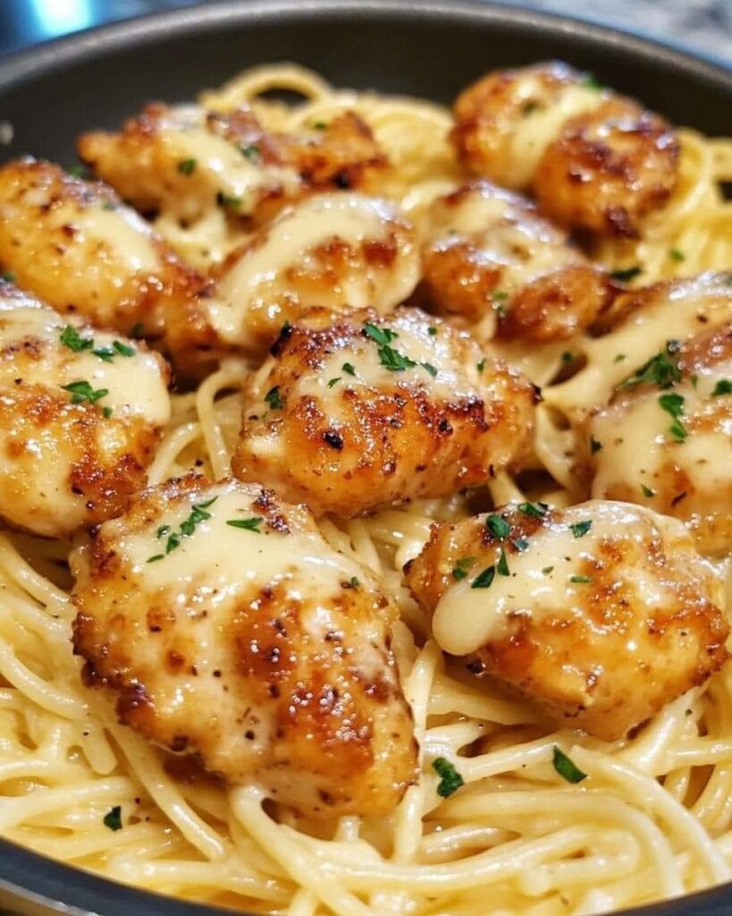 Garlic Butter Chicken Bites with Creamy Parmesan Pasta – All Recipes